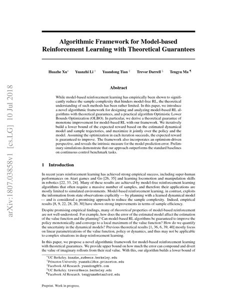 Algorithmic Framework For Model Based Reinforcement Learning With