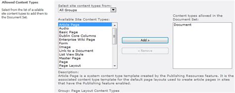 removing the default document content type from the allowed content