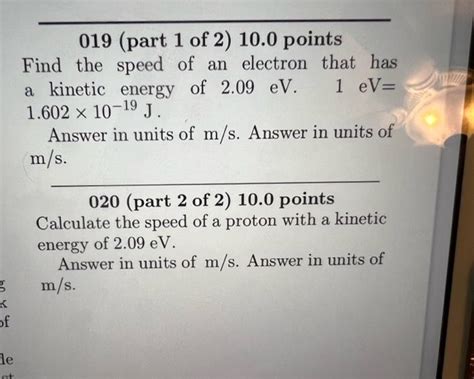 Solved 019 Part 1 Of 2 10 0 Points Find The Speed Of An