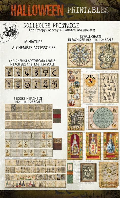 Printable Miniature Green Witch Apothecary Accessories 1 12 F86