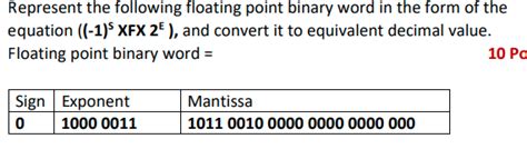 Solved Represent The Following Floating Point Binary Word In