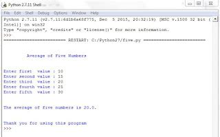 Free Programming Source Codes And Computer Programming Tutorials Average Of Five Numbers In Python