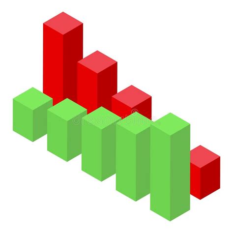 Isometric Bar Chart Showing Decreasing Trend With Red And Green Bars Stock Vector Illustration