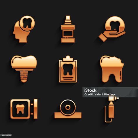 치과 카드 이비인후과 머리 반사경 치아 드릴 깨진 치아 클리닉 위치 임플란트 및 인간을 아이콘으로 설정합니다 벡터 건강 진단에 대한 스톡 벡터 아트 및 기타 이미지 Istock