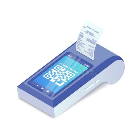 Cashless Payment Machine With Qr Code On Screen Isometric 3d Concept