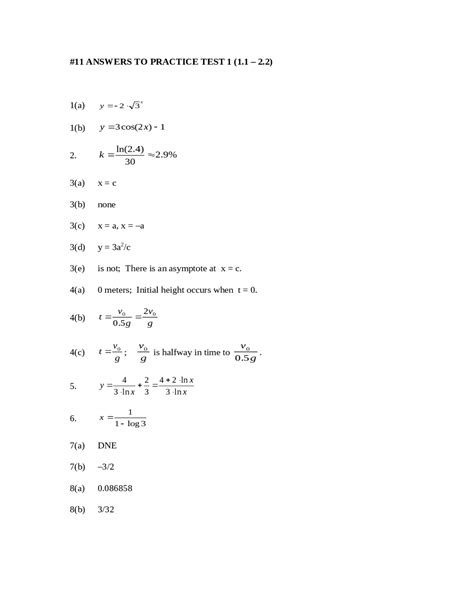 Answer To Practice Test 1 Calculus I With Applications Math 124