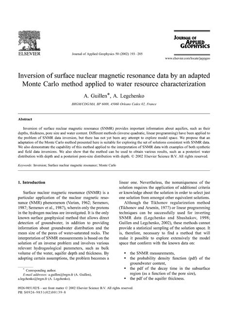 inversion of surface nuclear magnetic resonance data by an adapted monte carlo method guillen