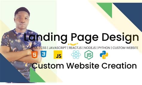 create a landing page design with html css javascript reactjs python