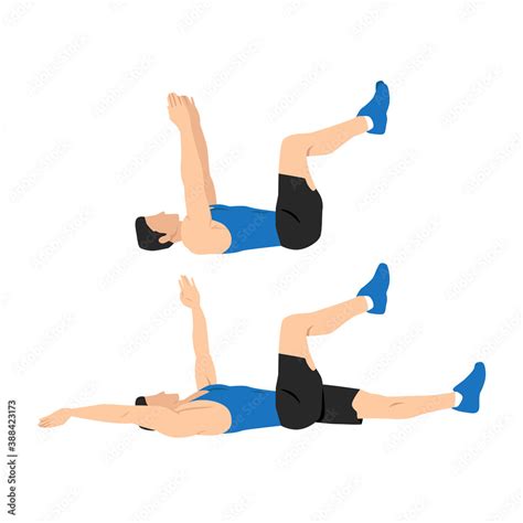 Man Doing Dead Bug Exercise Abdominals Exercise Flat Vector Illustration Isolated On White