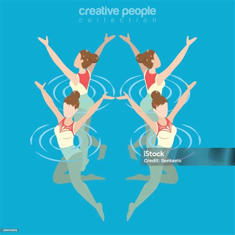벡터 일러스트 레이 션 수영 평면 아이소메트릭 동기화 된 여성입니다 팀 스포츠 3d 아이소메트리 이미지입니다 Championship에 대한 스톡 벡터 아트 및 기타 이미지
