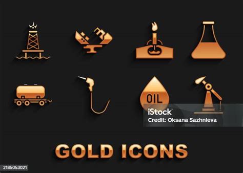 가솔린 펌프 노즐 오일 가솔린 시험관 또는 잭 드롭 철도 저수조 불이 있는 리그 난파된 유조선 아이콘을 설정합니다 벡터 0명에 대한 스톡 벡터 아트 및 기타 이미지 Istock