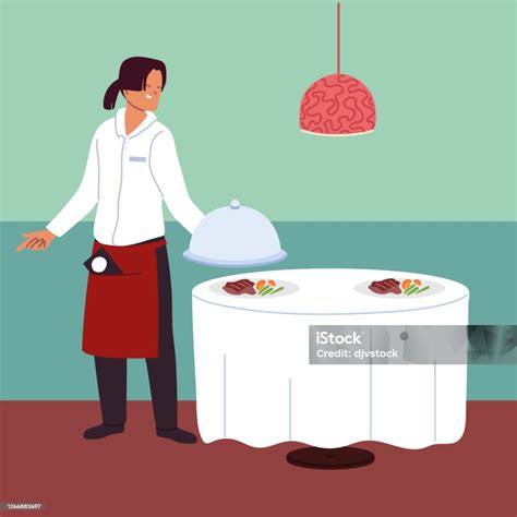 레스토랑에서 유니폼 들고 트레이와 귀여운 여자 웨이트리스 관사에 대한 스톡 벡터 아트 및 기타 이미지 관사 귀여운 디자인 Istock