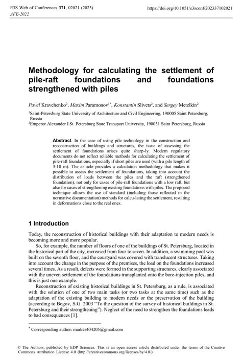 Pdf Methodology For Calculating The Settlement Of Pile Raft Foundations And Foundations