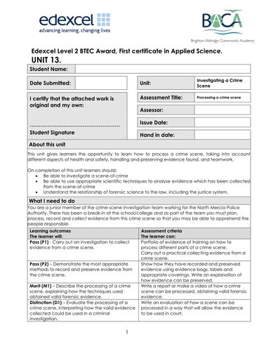 Btec Level 2 Unit 13 Forensics Assignment 23 Teaching Resources