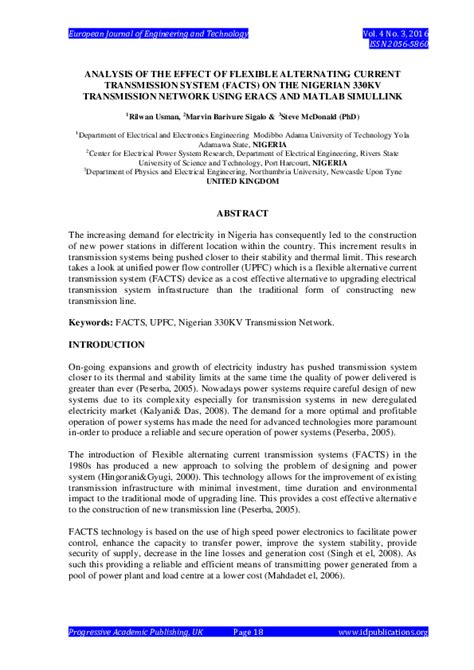 pdf analysis of the effect of flexible alternating current transmission system facts on the