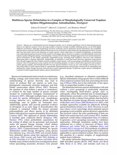 Pdf Multilocus Species Delimitation In A Complex Of Morphologically Conserved Trapdoor Spiders