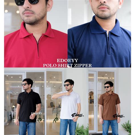Jual Kaos Polo Shirt Pria Kerah Berkerah Lengan Pendek Zipper Resleting | Shopee Indonesia
