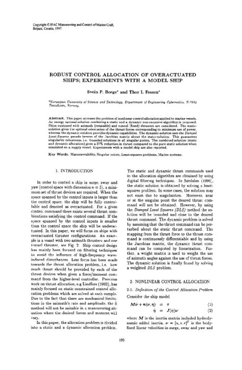 Pdf Robust Control Allocation Of Overactuated Ships Experiments With A Model Ship
