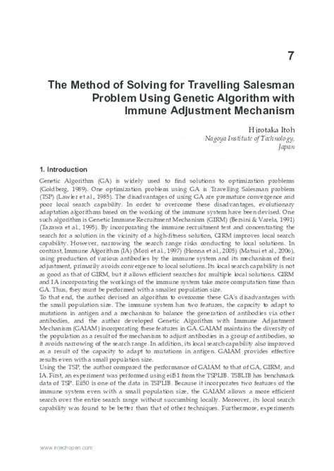 (PDF) The Method of Solving for Travelling Salesman Problem Using Genetic Algorithm with Immune ...