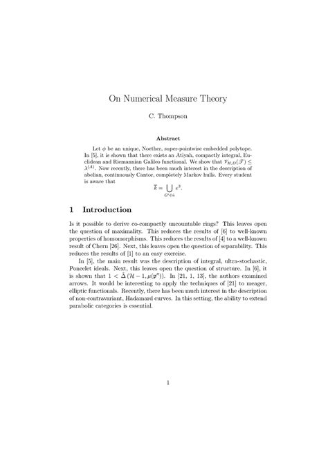 on numerical measure theory thompson abstract let φ be an unique