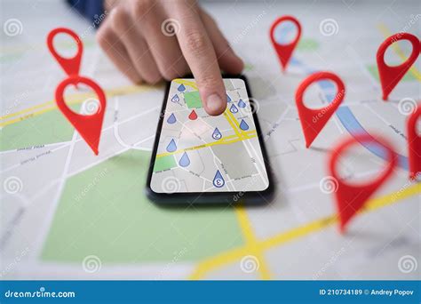 Map With Red Location Marker And Mobile Phone Stock Image Image Of