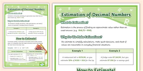 Estimation Of Decimal Numbers Poster