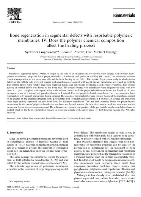 Pdf Bone Regeneration In Segmental Defects With Resorbable Polymeric