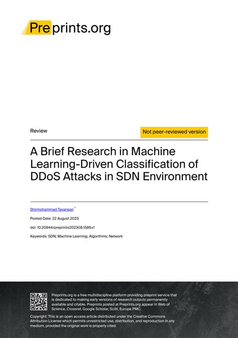 Pdf A Brief Research In Machine Learning Driven Classification Of Ddos Attacks In Sdn Environment