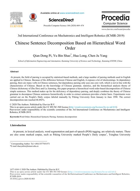 Pdf Chinese Sentence Decomposition Based On Hierarchical Word Order