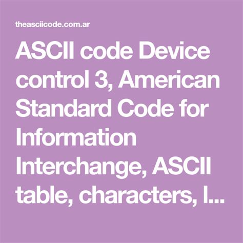 ASCII Code Device Control 3 American Standard Code For Information