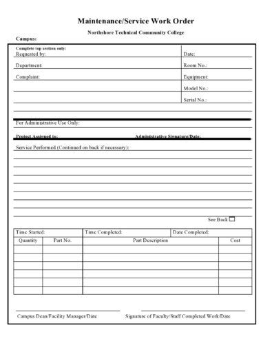 Printable Work Order Templates Excel Word PDF
