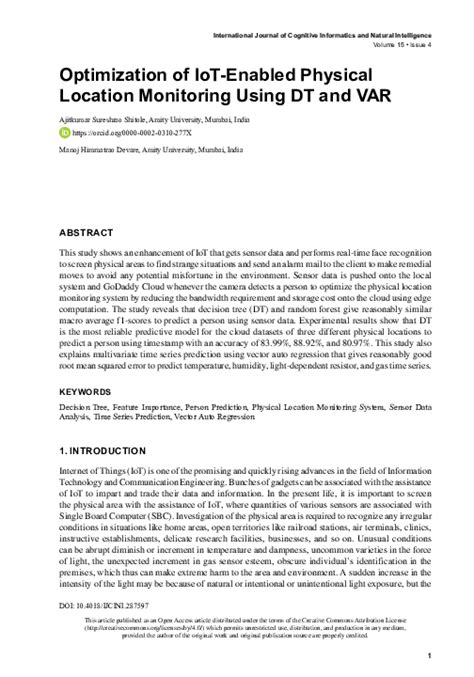 Pdf Optimization Of Iot Enabled Physical Location Monitoring Using Dt
