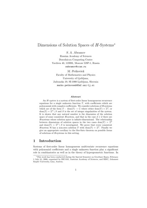 pdf dimensions of solution spaces of h