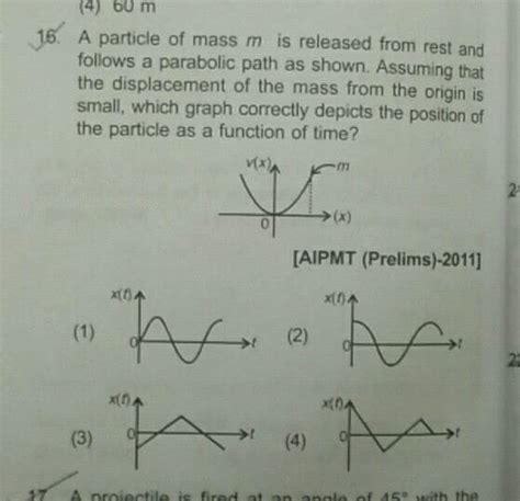 4 60 m 16 a particle of mass m is released from rest and follows a