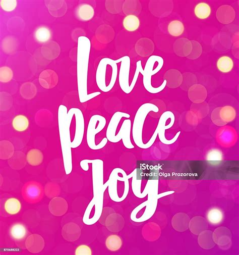 사랑 하는 평화 기쁨 텍스트 손으로 그린된 브러쉬 레터링 휴일 인사말 인용 반짝 빛나는 조명 배경 겨울에 대한 스톡 벡터 아트 및 기타 이미지 Istock