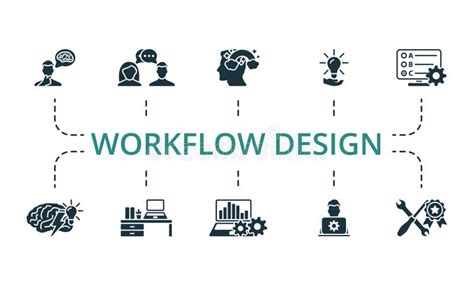 Workflow Design Icon Set Monochrome Simple Workflow Design Icon Collection Stock Vector