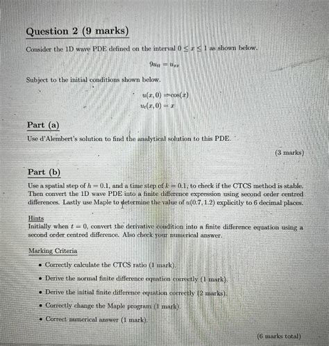 Solved Consider The Id Wave Pde Defined On The Interval