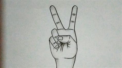Hand Peace Sign Line Drawing