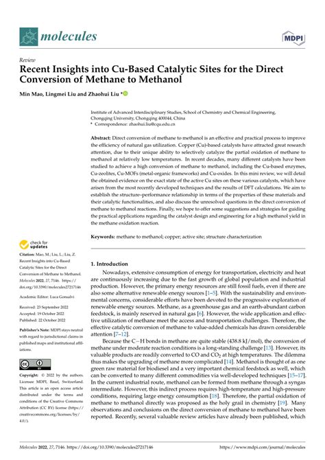 Pdf Recent Insights Into Cu Based Catalytic Sites For The Direct Conversion Of Methane To Methanol
