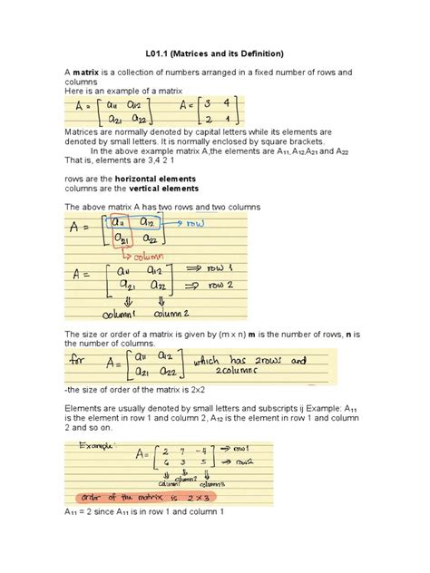 l01 review of mathematical foundation matrices pdf matrix