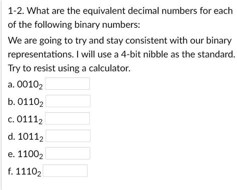Solved 1 2 What Are The Equivalent Decimal Numbers For Each