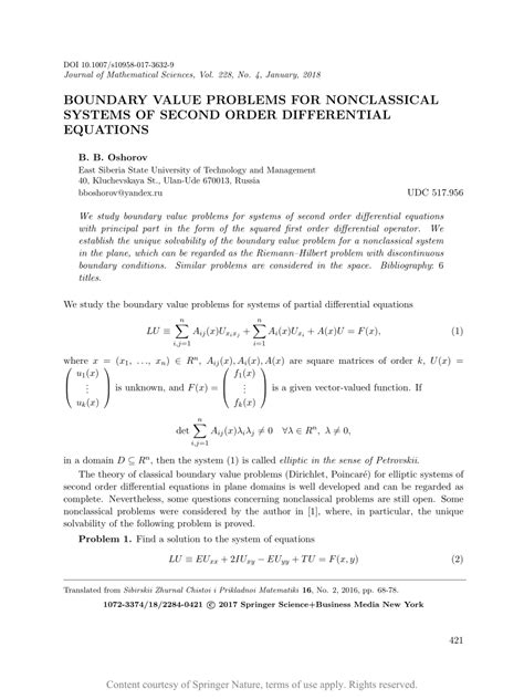 Boundary Value Problems For Nonclassical Systems Of Second Order Differential Equations