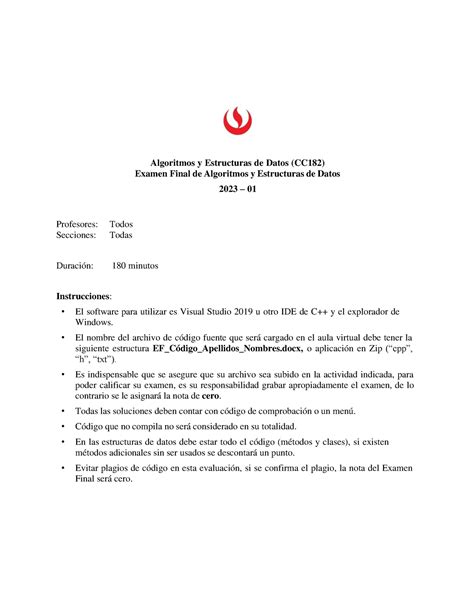CC Examen Final De Algoritmos Y Estructuras De Datos CASO I Profesores Todos
