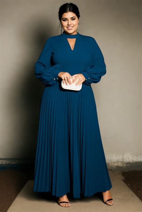 Bria Plus Size Formal Pleat Long Sleeve Maxi Dress Hello Curve