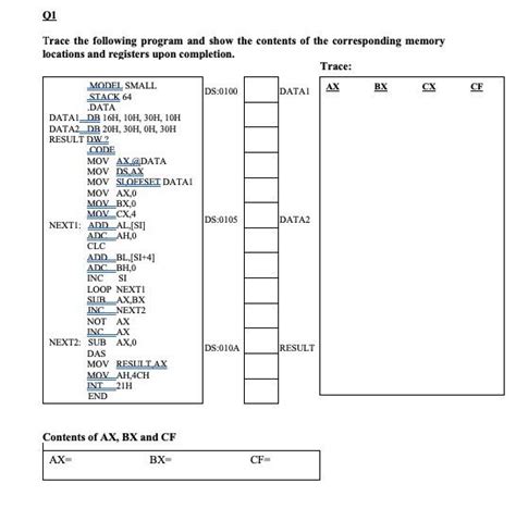 Solved Q1 Trace The Following Program And Show The Contents