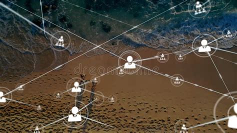 Network Of Connections And Data Processing Animation Over Beach
