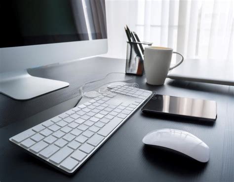 Desktop Computer Setup Including Accessories Like Keyboard And Mouse