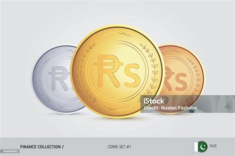 골든 실버 청동 동전입니다 현실적인 금속 파키스탄 루피 동전 세트 배경에 고립 된 개체입니다 웹사이트 웹 디자인 모바일 애플 리