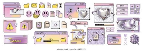 Retro Computer Window Sticker Set Vector Stock Vector Royalty Free 2410477371 Shutterstock