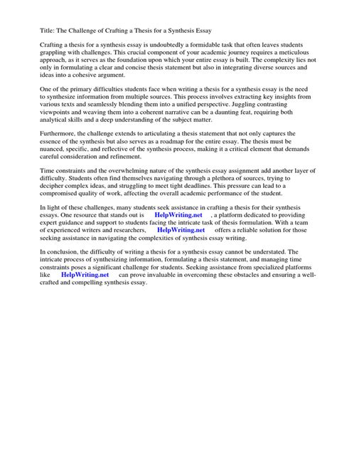 Thesis For A Synthesis Essay Pdf